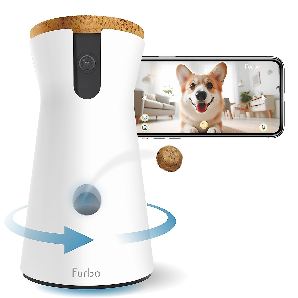 Furbo 360° Dog Camera: [New 2022] Rotating 360° View Wide-Angle Pet Camera with Treat Tossing, Color Night Vision, 1080p HD Pan, 2-Way Audio, Barking Alerts, WiFi, Designed for Dogs