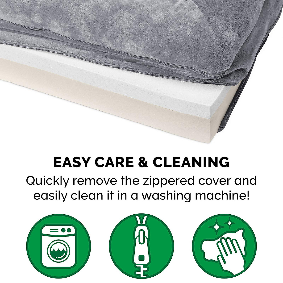 Furhaven Memory Foam Dog Bed for Large Dogs w/ Removable Bolsters & Washable Cover, For Dogs Up to 95 lbs - Faux Fur & Velvet Sofa - Smoke Gray, Jumbo/XL