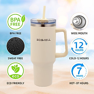 Bosvell 40 oz Tumbler with Handle and Straw Lid,Insulated Cup Reusable Stainless Steel Water Bottle Travel,Mug Cupholder Friendly,100% Leak-proof Travel Coffee Mug,Gifts for Women Men Him Her.