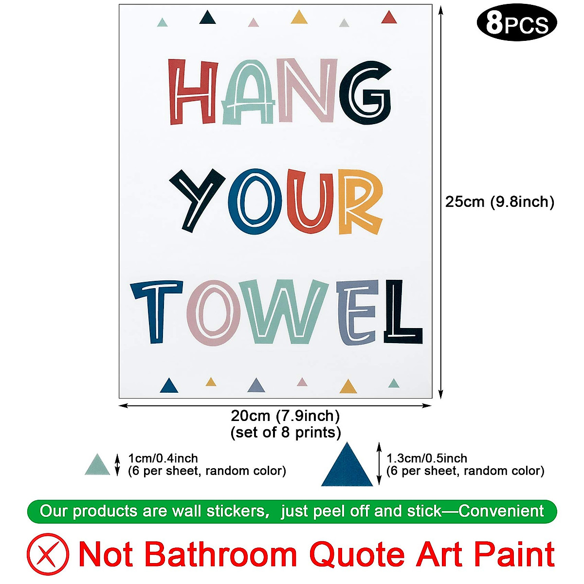 PAGOW 8PCS Kids Bathroom Decor, Washroom Rules Decoration Set, Colorful Inspirational Words Painting for Toilet Wall Sticker（Unframed）