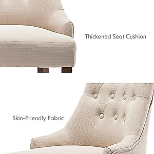 COLAMY Wingback Upholstered Dining Chairs Set of 6, Fabric Side Dining Room Chairs with Tufted Button, Living Room Chairs for Home Kitchen- Beige