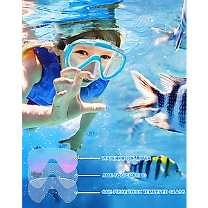 Norabidea Swim Goggles Adult Kids, Anti Fog Swimming Goggles with Nose Cover ,No Leaking Clear Snorkel Dive Mask 180 Wide View Men Women Youth Boys Girls