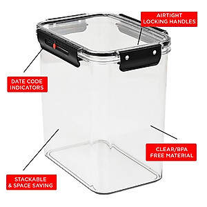SharpChef Airtight Food Storage Container with Easy locking lids, Date Indicator, Leakproof, Kitchen Pantry Organization and Storage, Cereal, Flour & Sugar, Rice, Cookies, Candy, Pasta,BPA-Free (4L)