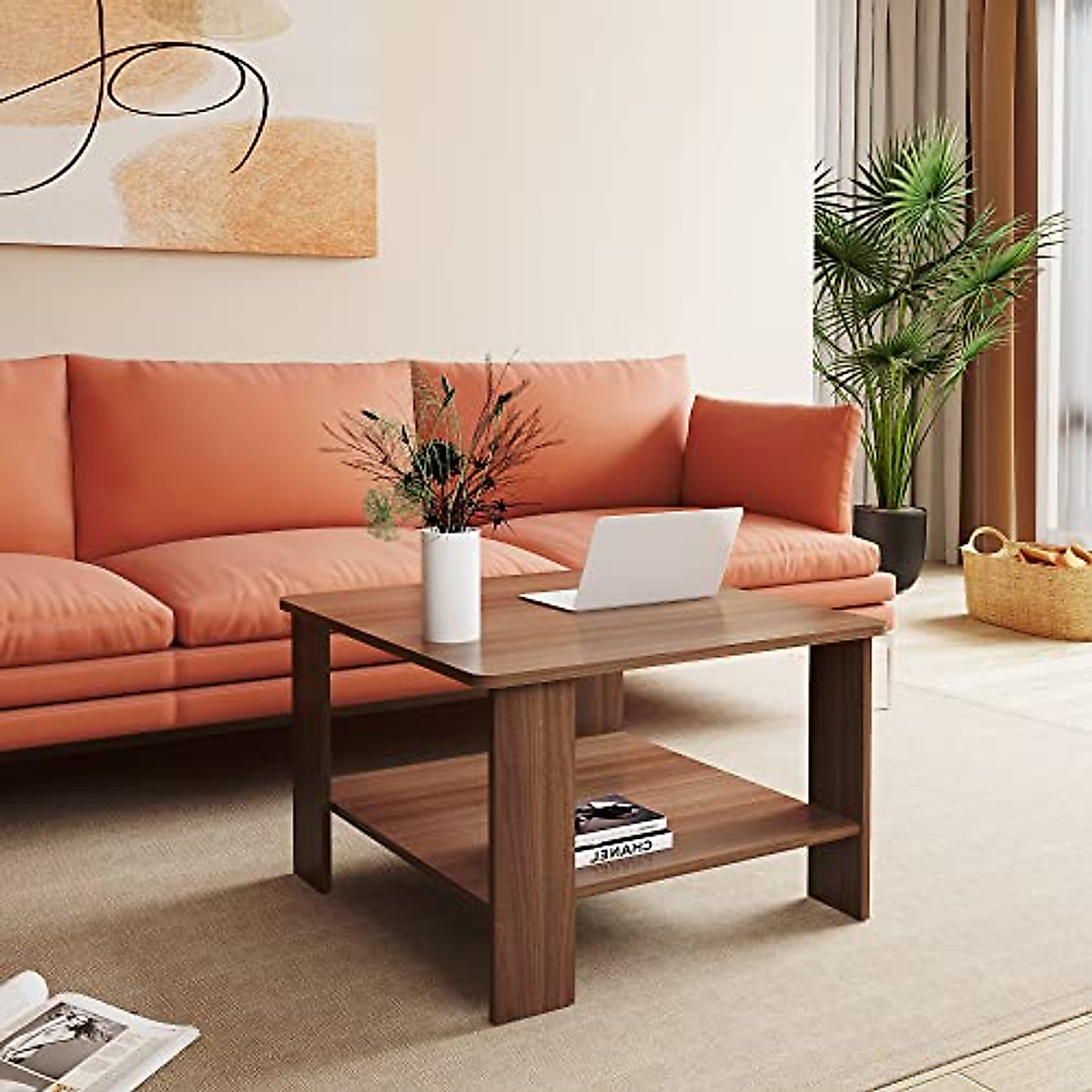 WAHEY Coffee Table, 2-Tier Simple Living Room Table with Storage Shelf, LRCT001