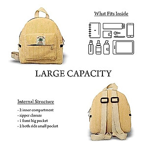 ECOBAWA Hemp Mini Backpack for women Adjustable shoulder strap Mini Bag Washable Lightweight Casual Daypack (Beige)