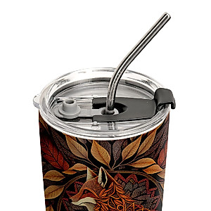20oz Autumn Fox Mandala Gifts for Fox Lovers, Gifts for Her Unique Birthday Gifts for Women, Daughter, Sister, Friends, Inspiration Gifts for Women, Fox Tumbler Cup, Travel Coffee Mug with Lid