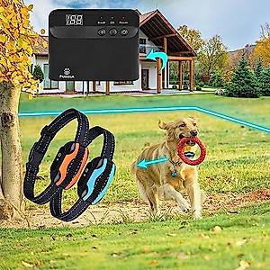 PcEoTllar Electric Fence for Dogs, Rechargeable Underground Dog Fence System, Pet Containment System, 2 Waterproof Collar Receivers, with 656Ft Underground/Aboveground Boundary Wire