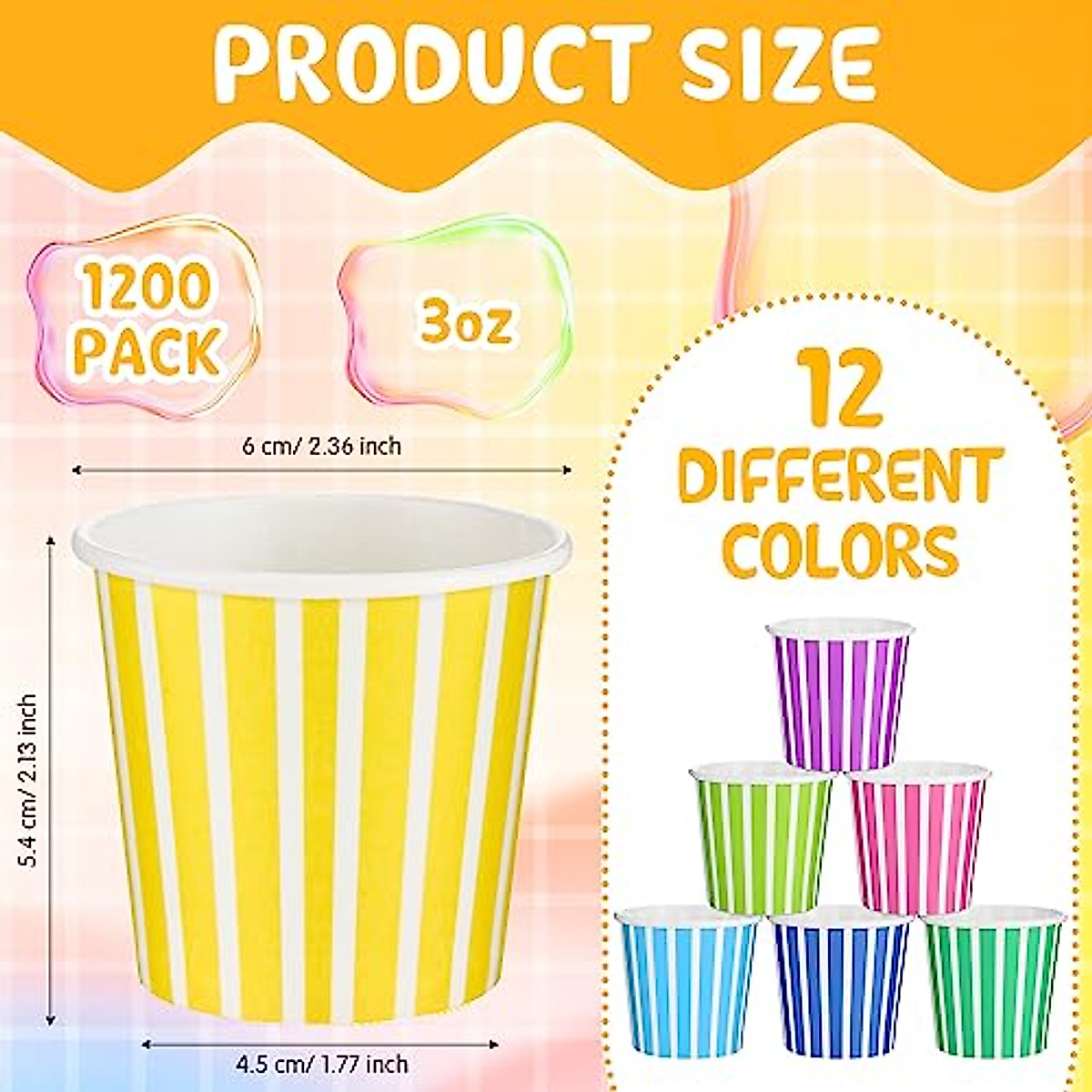 Dandat 1200 Pcs 3 oz Bathroom Paper Cups, Disposable Mouthwash Cups, Small Coffee Espresso Cup, Colorful Party Supplies for Snack, Dessert, BBQ, Picnic, Party, Home Events (Stripe)