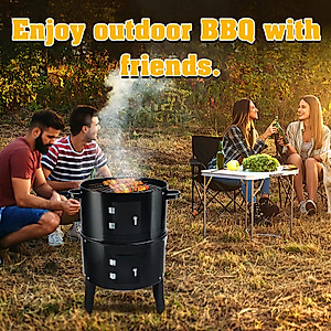 TENGCHANG 32" Charcoal Smoker BBQ Grill, 3IN1 Outdoor Vertical Smoke Portable Meat Cooker, Black