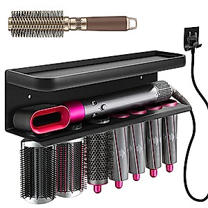 KKUYT Storage Holder for Dyson Airwrap Styler, Wall Mount Curling Iron Accessories Organizer Rack for Dyson Air Wrap Attachments, Hair Dryer Rack with Air Cushion Comb & Adhesive for Home Bathroom