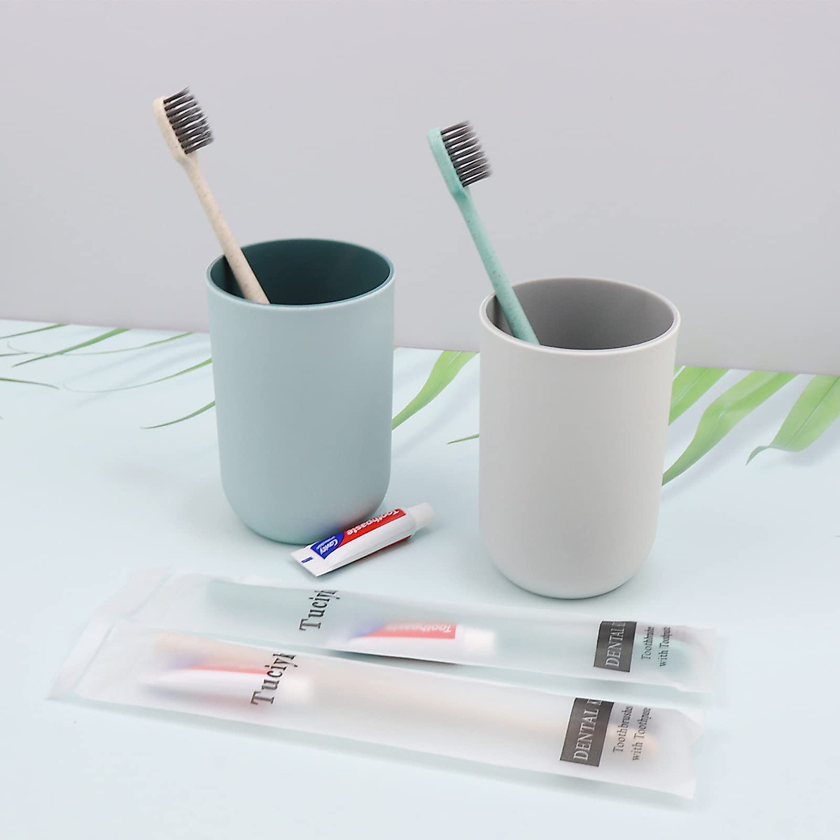 Tuciyke Disposable Toothbrush with Toothpaste Set Pack of 25,Straw Green Individually Wrapped Manual Travel Toothbrush Kit in Bulk Toiletries for Adults,Kids,Hotel,Homeless,Nursing Home,Charity