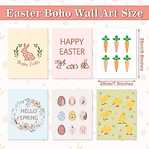 Geyee 6 Pcs Easter Boho Wall Art Bunny Wall Decor 8 x 10 In Canvas Pastel Aesthetic Wall Decor Unframed Bedroom Decor Pictures for Wall Holiday Poster Prints for Living Room (carrot)