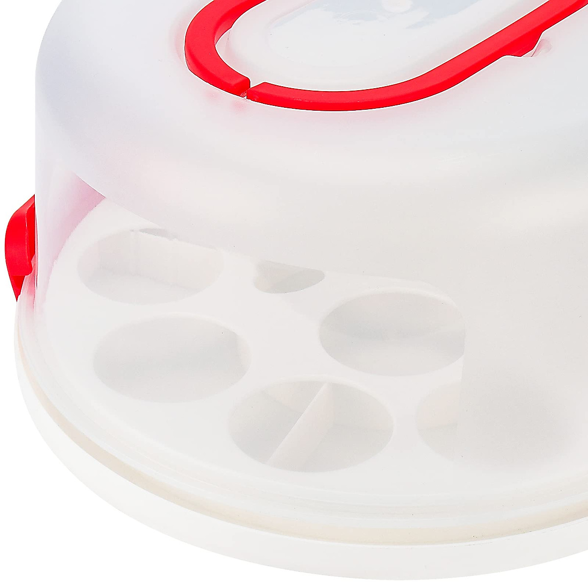 MUKLEI 10 Inch Round Cake Carrier with Handle, Cake Holder with Lid, Two Sided Base Cake Containers Portable Cake Carrier for Cake, Cupcakes, Muffins, Desserts