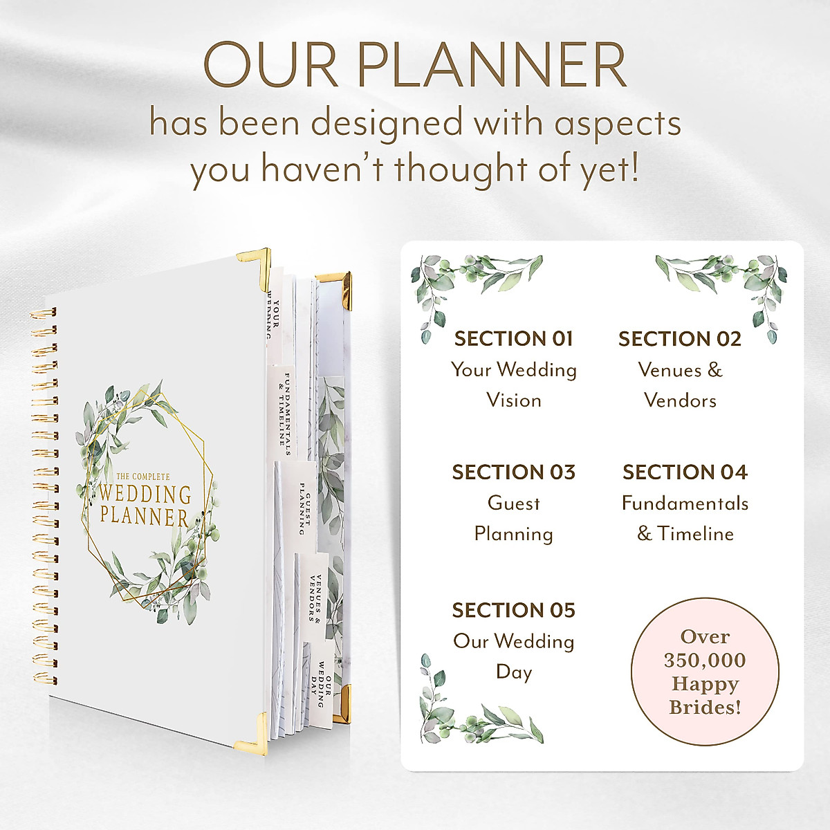 Wedding Planner & Organizer - Floral Gold Edition - Diary Engagement Gift Book & Bride To Be Countdown Calendar