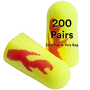 3M Ear Plugs, 200 Pairs/Box, E-A-Rsoft Yellow Neon Blasts 312-1252, Uncorded, Disposable, Foam, NRR 33, Drilling, Grinding, Machining, Sawing, Sanding, Welding, 1 Pair/Poly Bag