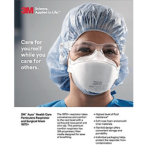 3M Aura Particulate Respirator, 1870+, 1870Plus, NIOSH, N95, Bulk Case of 440