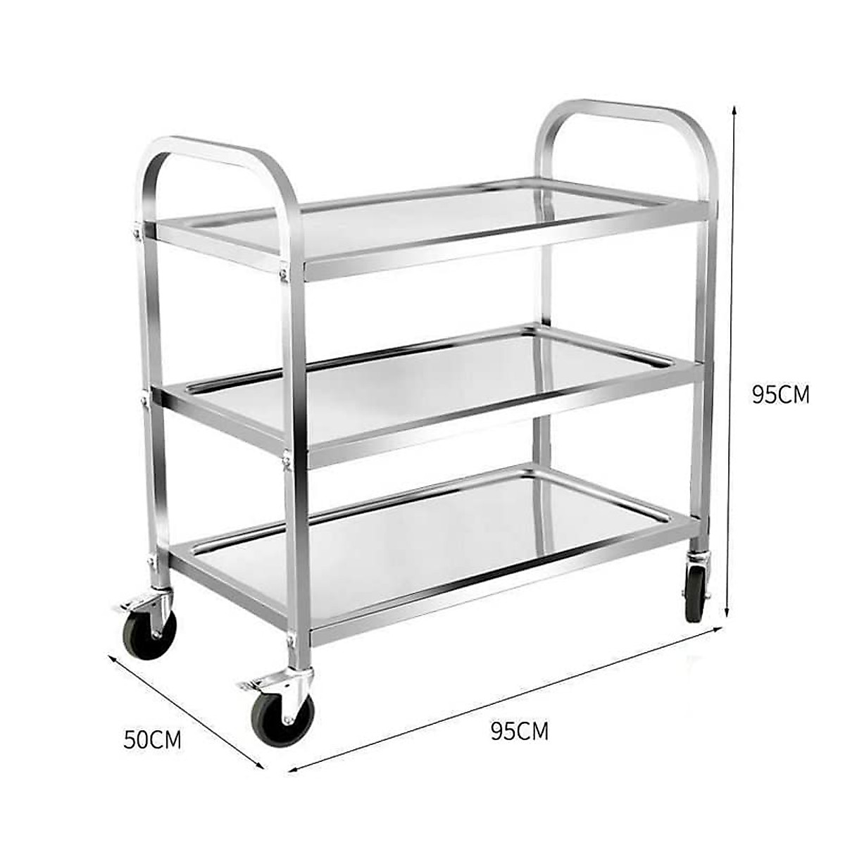 N/A 3 Shelf Kitchen Trolley Commercial Food Pantry with Wheels Kitchen Storage Rack (Color : A, Size : 95cm*95cm)