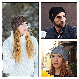 OMECHY Beanie for Men Women Winter Knit Warm Hat Stretch Plain Cuff Toboggan Cap Black