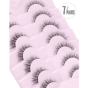 Onlyall Natural Lashes Wispy Lashes Natural Look False Eyelashes Natural Flared Eyelashes False Eye Lashes Soft Fluffy Lashes 7 Pairs D1