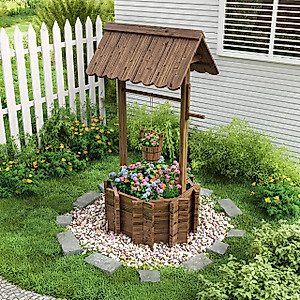 UDPATIO Wishing Wells for Yard, Large Wooden Wishing Well Planter for Outdoors, Upgrade Wishing Well with 4 Reinforced Rod & Hanging Bucket for Garden Patio Lawn Backyard Home Decor