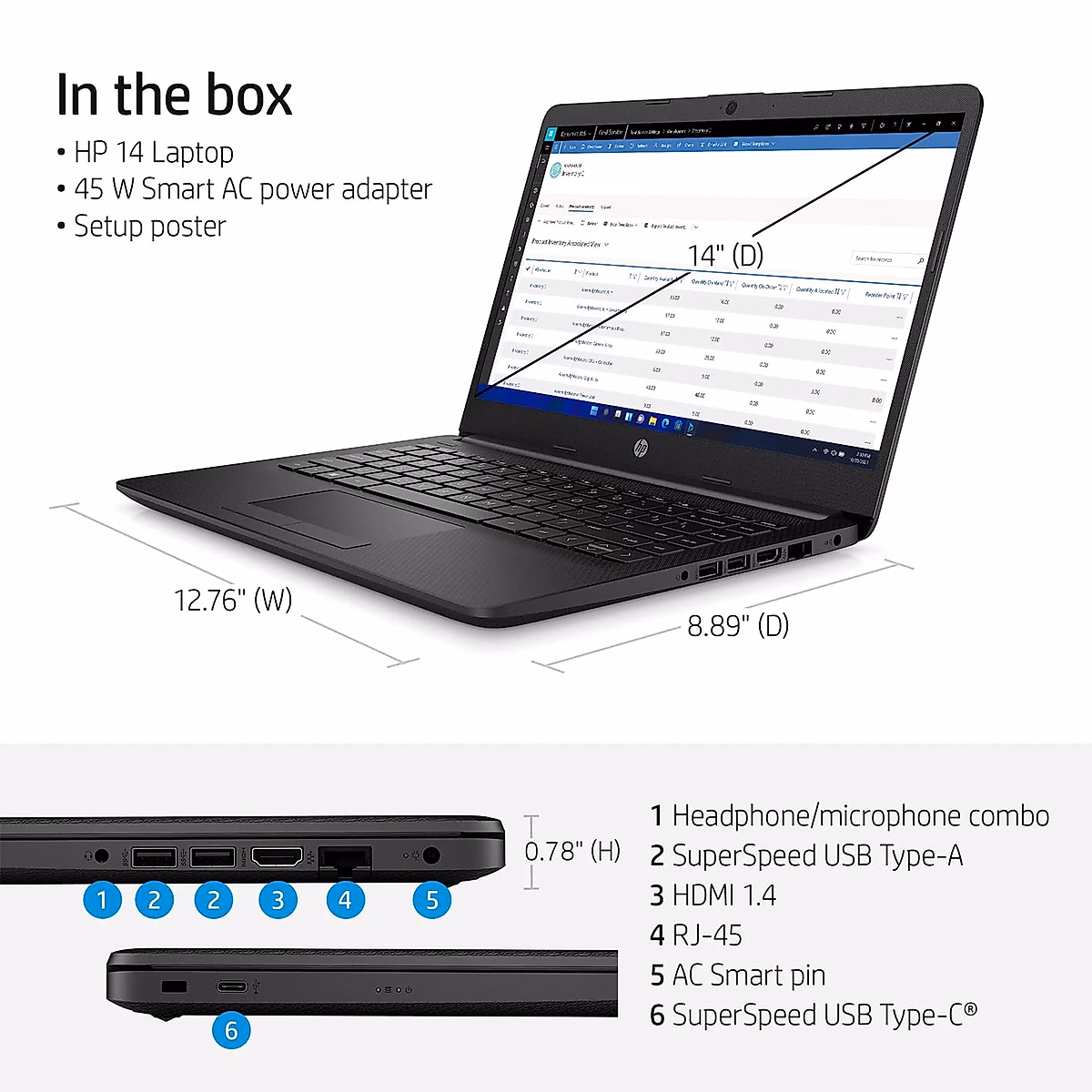 HP 2022 Stream 14" HD Laptop, Intel Celeron N4120 Processor, 4GB RAM, 64GB eMMC Storage, HD Webcam, HDMI, Wi-Fi, Bluetooth, Black, Office 365 1-Year, Windows 11 S, 32GB SnowBell USB Card