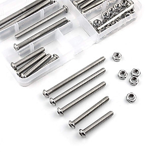 Hamineler 304 Stainless Steel M6 x 80/70/60/50/40mm Metric Hex Socket Button Head Cap Bolts Screws Assortment Set with Nuts Allen Socket Drive