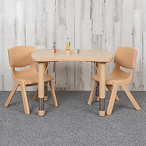 Flash Furniture Emmy 21.875"W x 26.625"L Rectangular Natural Plastic Height Adjustable Activity Table Set with 2 Chairs