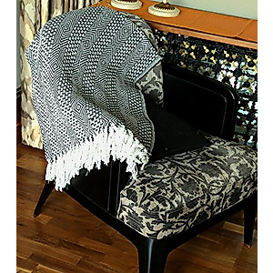 RAJRANG BRINGING RAJASTHAN TO YOU Cotton Farmhouse Throw - 50x60 Inches - Woven Knitted Blanket with Decorative Tassel for Sofa and Couch Charcoal Grey