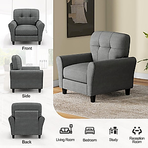 Giantex Modern Mid-Century Accent Chair - Linen Living Room Chair with Tufted Back, 7" Thick Cushion, Max Load 400 lbs, Upholstered Armchair with Non-Slip Foot Pads, Club Chair for Bedroom, Grey