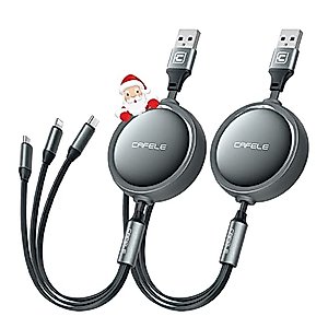 CAFELE 3in1 Multi Charging Cable [Car Travel Essential] USB Retractable Charging Cable with Type C/Micro USB/IP, Multiple Phone Charger Cord for Phone 14 13 12 11, Samsung S23 S22 S21, 4ft