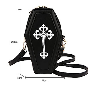 Lushandy Gothic Bags & Purses Crossbody Bag for Women Goth Purse Coffin Shape Handbags PU Leather Shoulder Bag Halloween