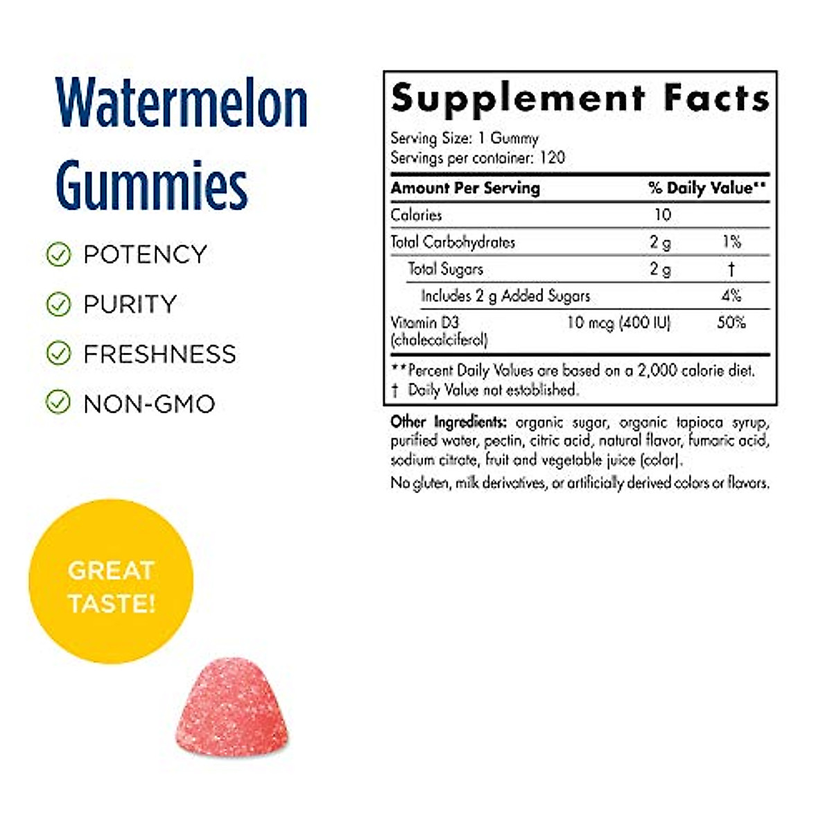 Nordic Naturals Vitamin D3 Gummies Kids, Wild Watermelon Splash - 120 Gummies - 400 IU Vitamin D3 - Bone Health, Healthy Immunity - Non-GMO, Vegetarian - 120 Servings