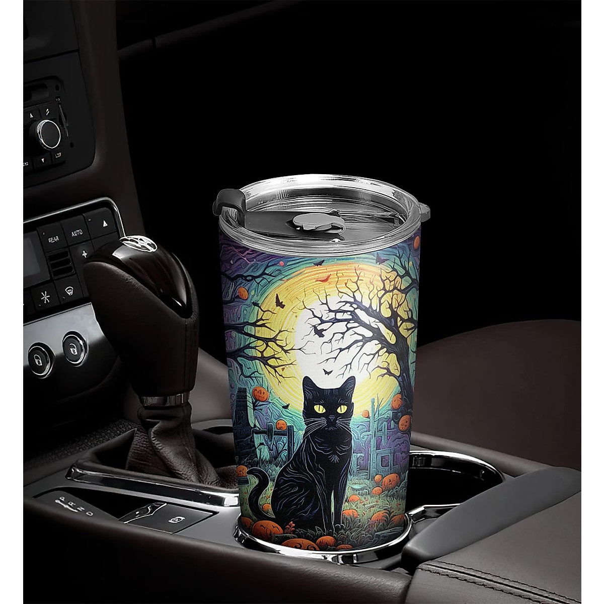 ORCAE 20oz Halloween Pumpkin Ghost Black Cat, Gifts for Cat Lovers, Halloween, Trick or Treat Gifts, Coffee Thermos, Stainless Steel Double Wall Vacuum Insulated Coffee Mug, Travel Cup with Lid - BH