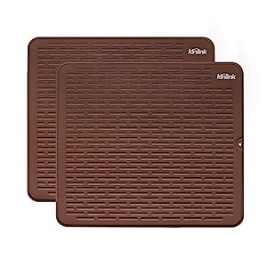 Kinlink Silicone Dish Drying Mats 2 Pack - 18x16 Large Dishwasher Safety Counter Pad for Faster Drying, Kitchen Dish / Dish Draining / Sink Mat, Heat Resistant Trivet, Brown