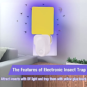Electronic Flying Insect Trap Plug in, Fruit Flying Traps for Indoor and Office, Flea, Mosquito, Fly, Gnat, Moth, and Bug Killer Catcher, Mosquito Trap with Night Light 1 Pack 5 Sticky Boards