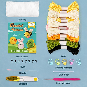 PP OPOUNT Crochet Kit for Beginners- 4 PCS Mini Size Crochet Animals, Beginner Crochet Kit for Adults Includes Step-by-Step Instructions and Video Tutorials, Complete Crochet Set (Patent Product)