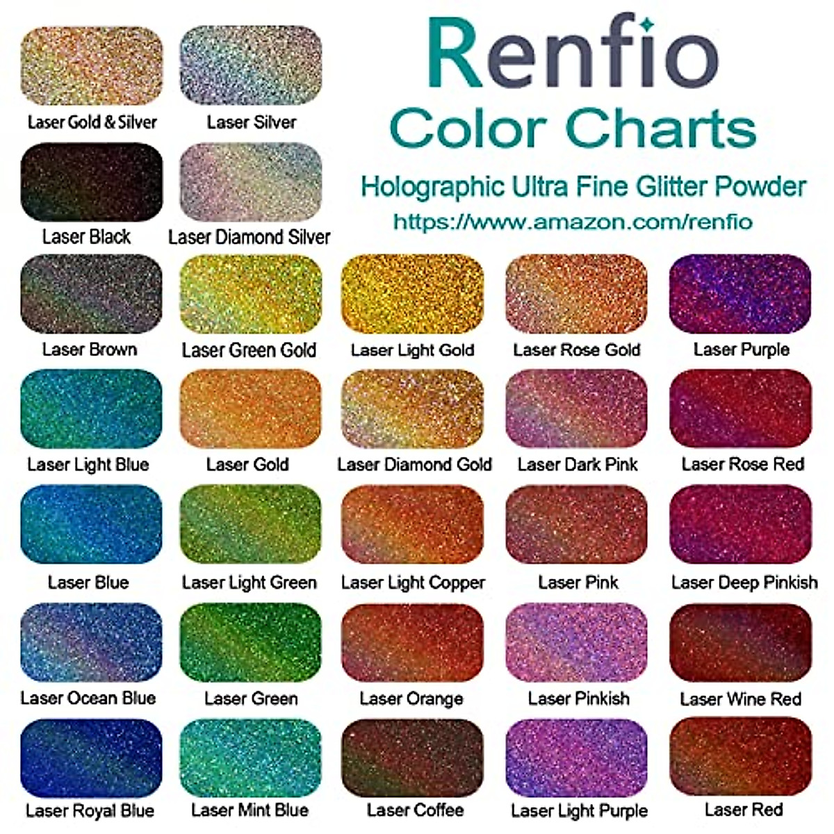 Renfio Holographic Ultra Fine Glitter Powder Metallic Resin Glitter 1.75 Oz (50g) PET Flakes Crafts Sequins 1/128" 0.008" 0.2mm Epoxy Chips Flakes for Tumblers Slime - Diamond Laser Silver