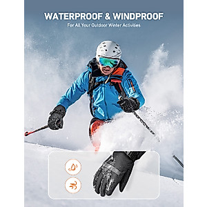 AstroAI 27 Inch Snow Brush and Detachable Ice Scraper Orange+AstroAI Waterproof Gloves Winter Gloves Men Snow Gloves