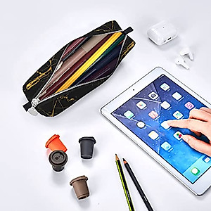 Black Gold Marble Pencil Case Boys Girls Portable Pen Bag Small Simple Pencil Pouch Holder with Zipper Work Home Travel