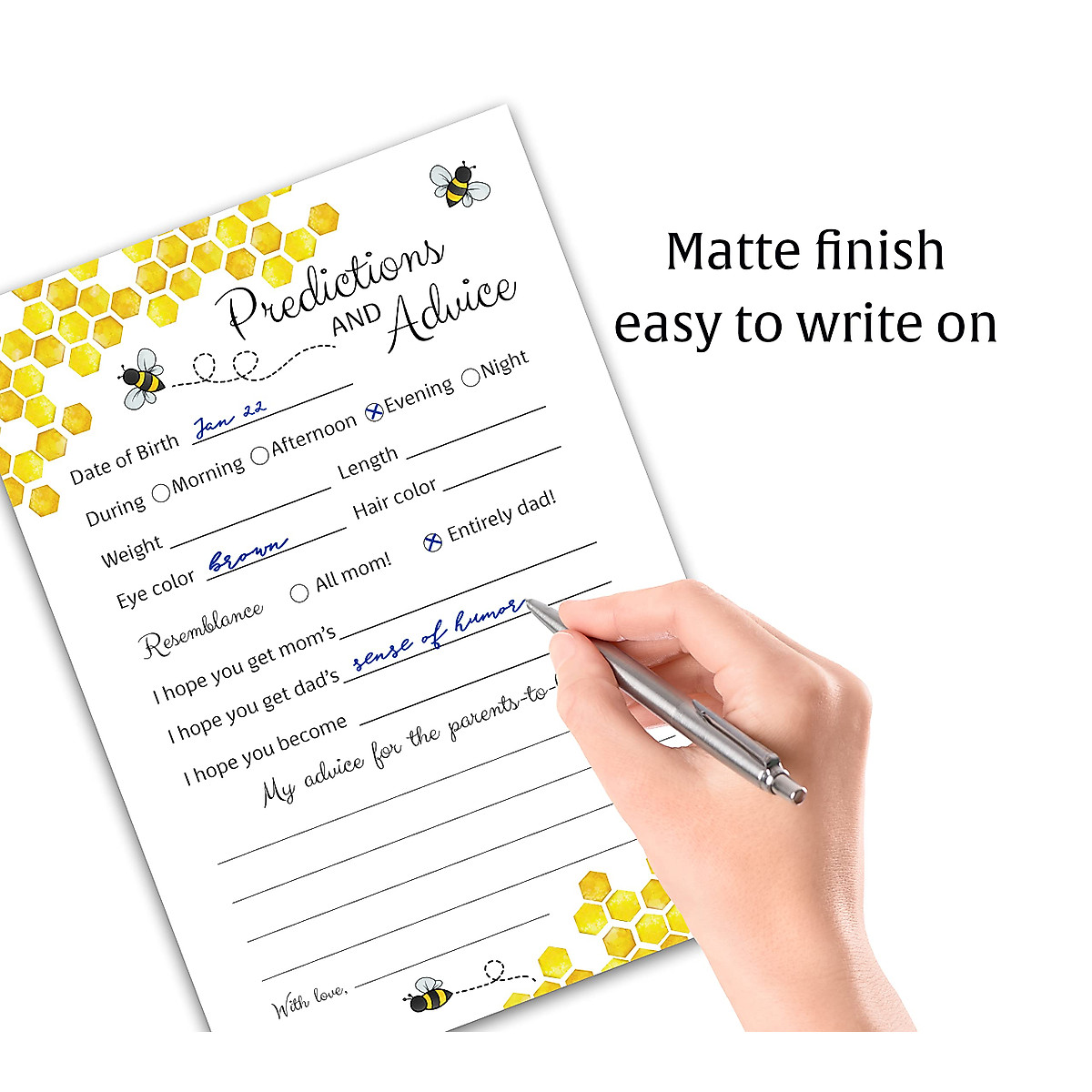 BEE Prediction and Advice Cards - Pack of 25 - Bumblebee Baby Shower Games, Yellow neutral Bumble bee New Parents, Mom & Dad to be, Mommy & Daddy Message, Honey bee Coed Activity Keepsake G620-PDAV