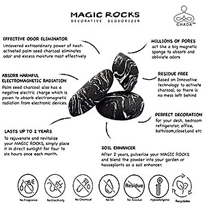 Chada Magic Rocks : Charcoal Air Deodorizer, No Chemicals,Activated Charcoal, Natural Room Odor Eliminator, Air Purifier, Neutralizer, Absorb Smoke Smell, 420 g, set of 4 rocks