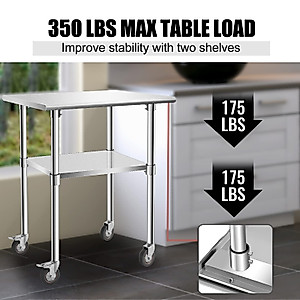 KODOM Food Prep Stainless Steel Table 36" x 30", Heavy Duty Workbench with Adjustable Under Shelf, Commercial Worktable with 4 Casters for Commerical Kitchen, Restaurant, Home and Hotel