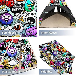 RATGDN Small Pet Hideout Graffiti Texture Bizarre Elements Characters Hamster House Guinea Pig Playhouse for Dwarf Rabbits Hedgehogs Chinchillas