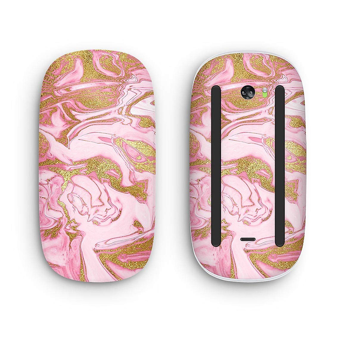 Design Skinz Rose Pink Marble & Digital Gold Frosted Foil V17 Vinyl Decal Compatible with The Apple Magic Mouse 2 (Wireless, Rechargable) with Multi-Touch Surface