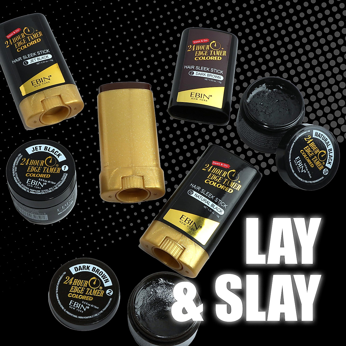 EBIN NEW YORK 24 Hour Colored Edge Tamer 3pack – 0.5 Oz, Natural Black, No Flaking, No Residue, Argan Oil & Castor Oil