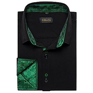 DiBanGu Men's Business Black Green Dress Shirt Long Sleeve Regular Fit Casual Button Down Shirt