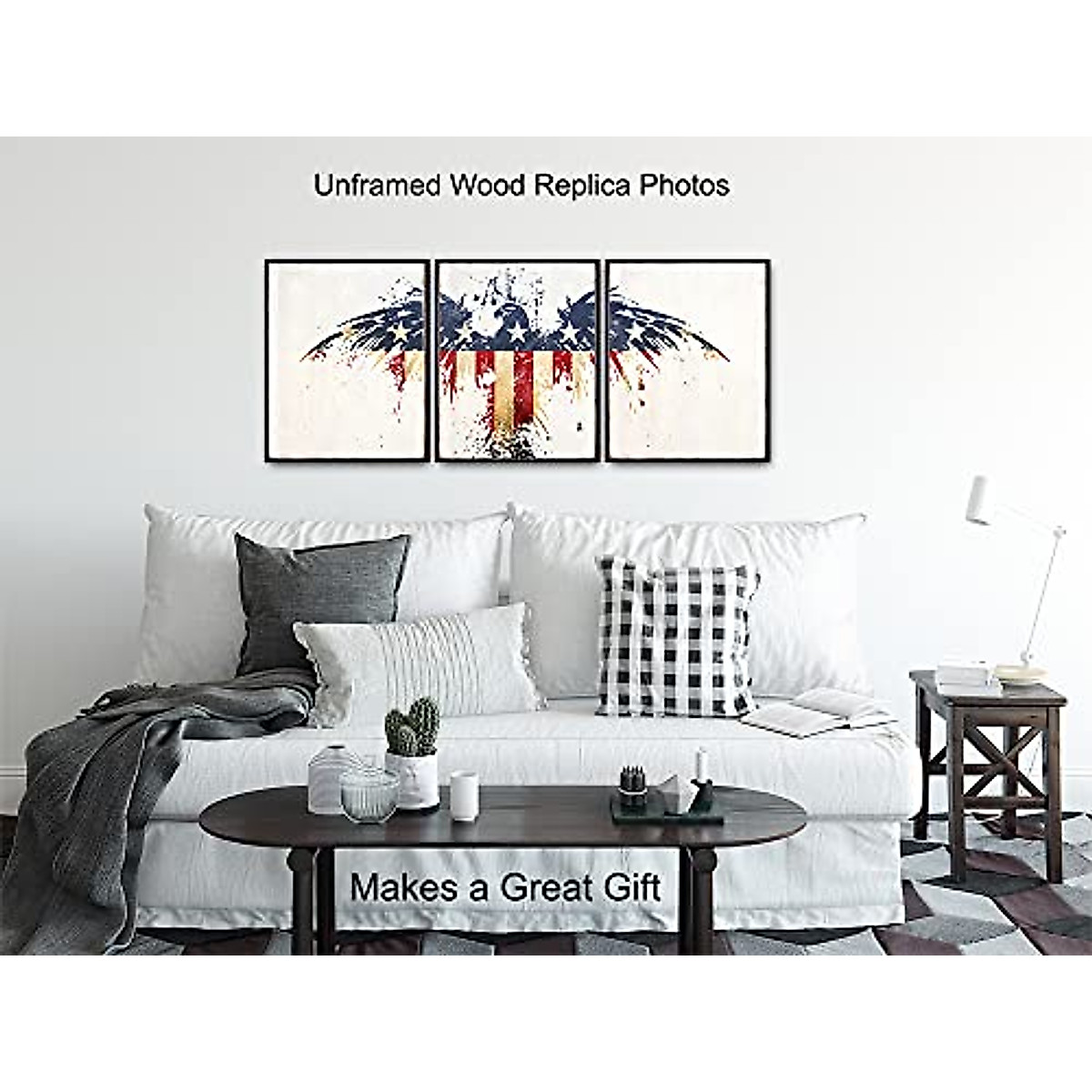 Patriotic Decor - American Eagle Wall Decor - American Flag Wall Decor - Patriotic Decorations - USA Wall Art - Patriotic Gifts for Marine, Army, Air Force, Navy Veteran - 8x10 Poster Set