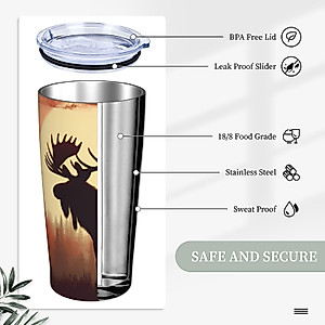 Dujiea 20oz Tumbler With Lid And Straw, Wild Moose Nature Landscape Vacuum Insulated Iced Coffee Mug Reusable Travel Cup Stainless Steel Water Bottle