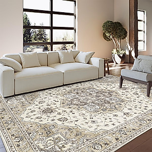 EZKLIN Washable Rug - Anti Slip 8x10 Area Rug, Machine Washable Area Rugs for Living Room, Stain Resistant Bedroom Rug (8'x10', Beige)
