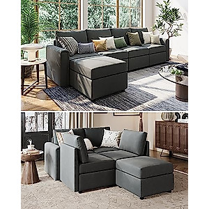 LINSY HOME Convertible Sectional Couch, L Shaped Sofa Couch with Storage, Modular Sofa with Memory Foam, Ottomans, 5 Seat Sofa Corner Sofa with Chaise for Living Room, Dark Grey